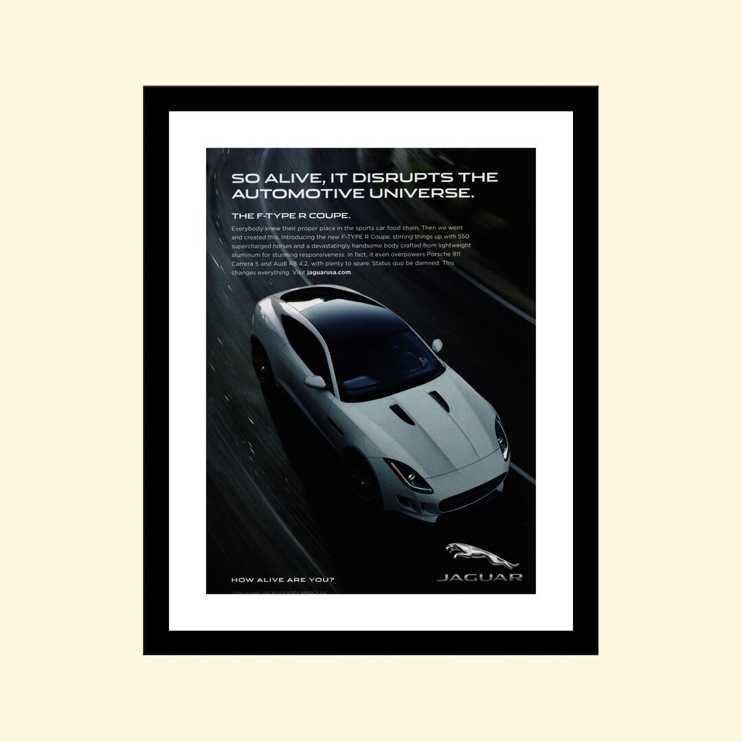Vintage 2014 Jaguar F-type R Coupe Car Magazine Ad Framed, Retro Luxury ...