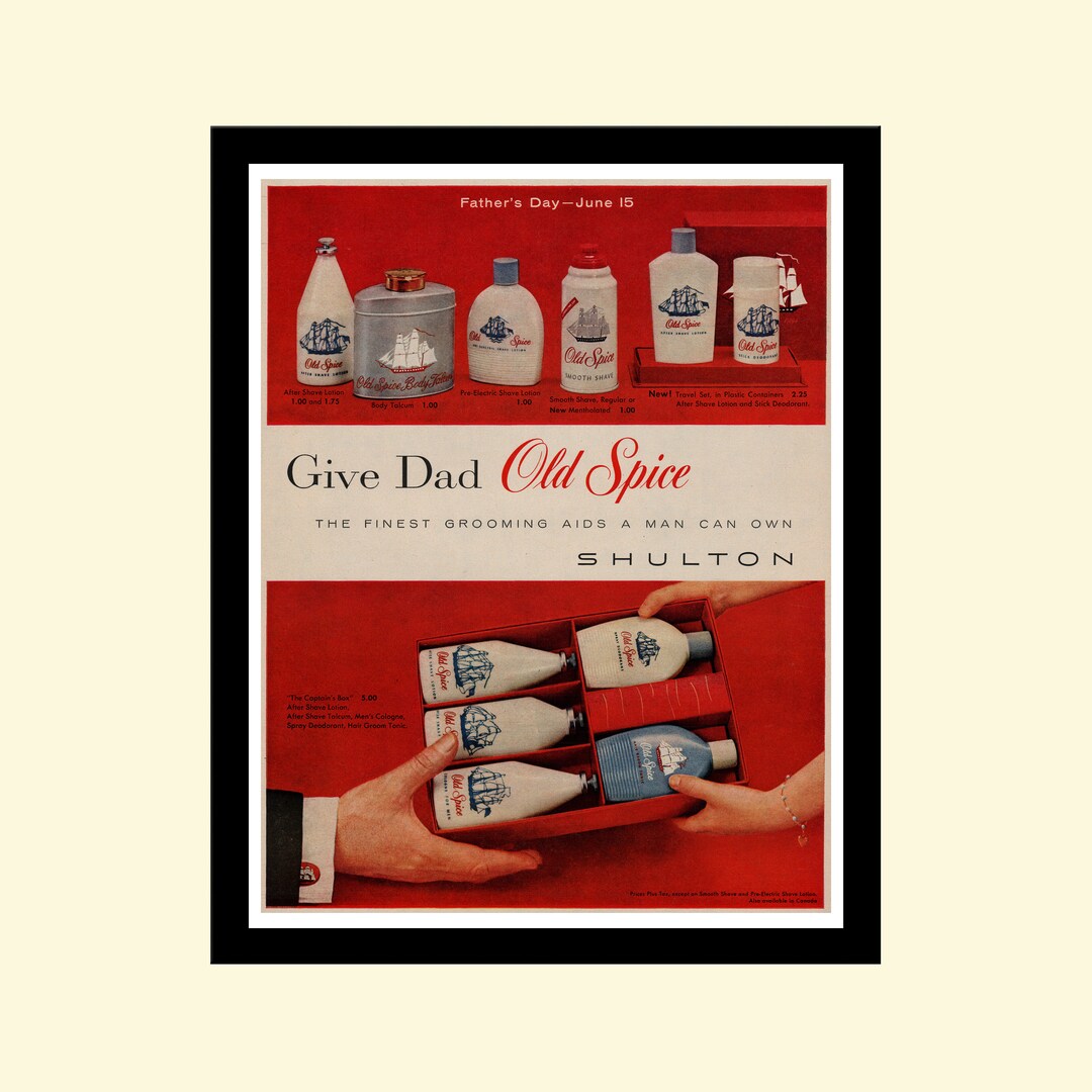 Vintage 1950s Old Spice Ad Framed, Retro Aftershave Deodorant Father's ...