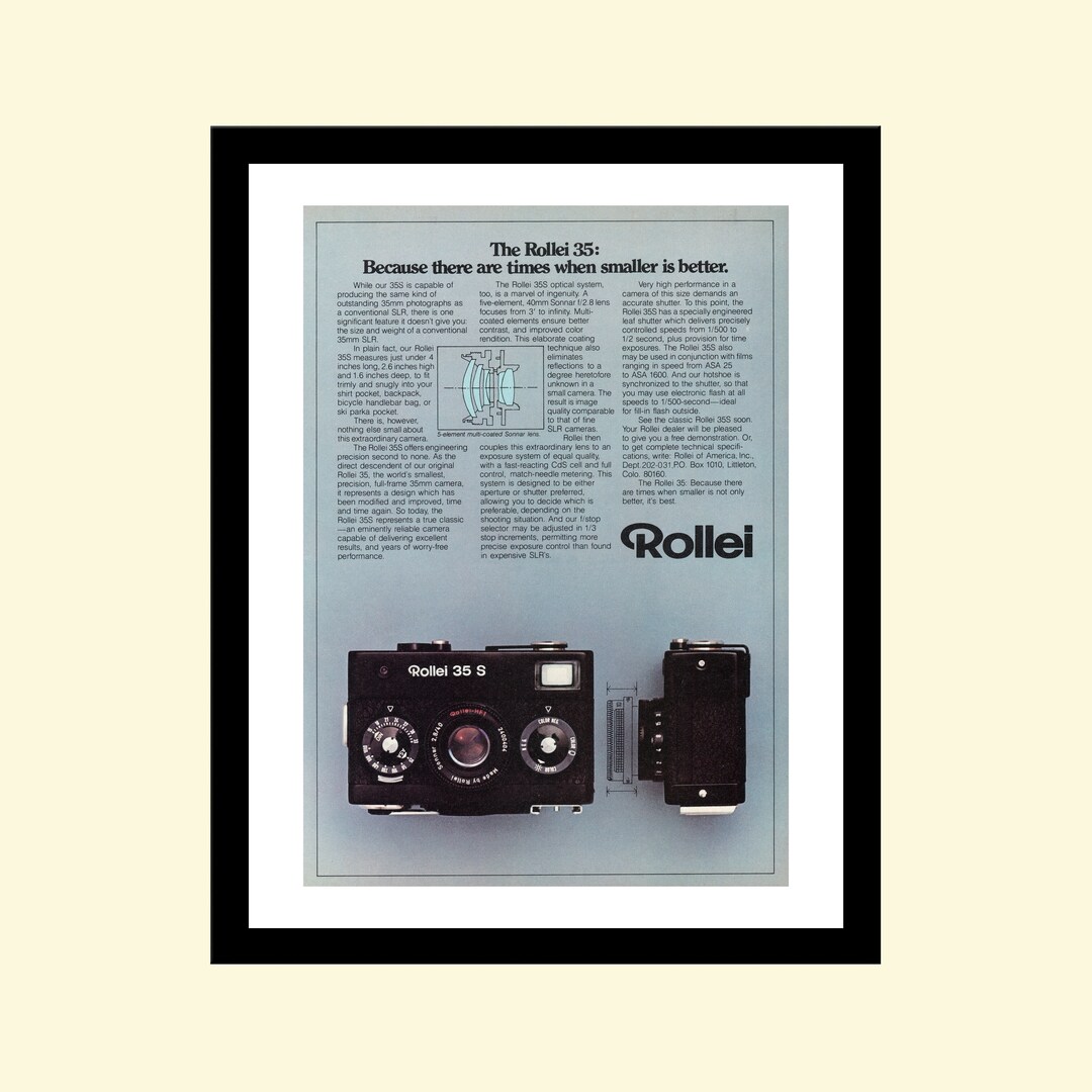 Vintage 1970s Rollei 35 35S Film Camera Ad Framed, Retro 35mm ...