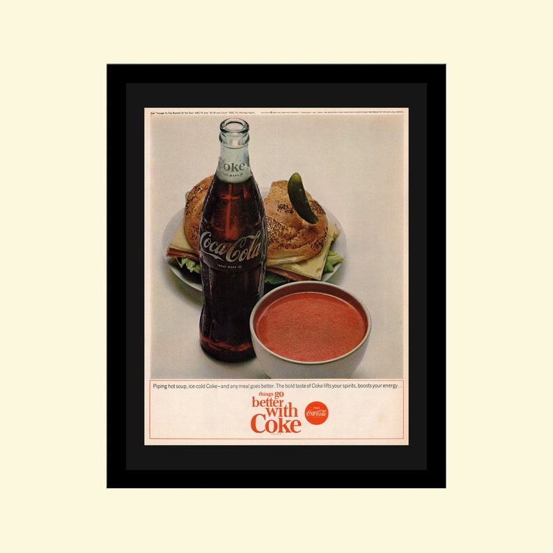 Vintage 1960s Coca-cola Ad Framed, Retro Soup Coke Soft Drink Beverage ...
