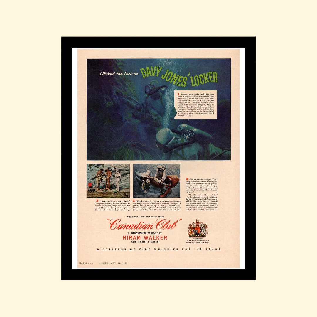 Vintage 1950s Canadian Club Whisky Ad Framed, Retro Hiram Walker ...