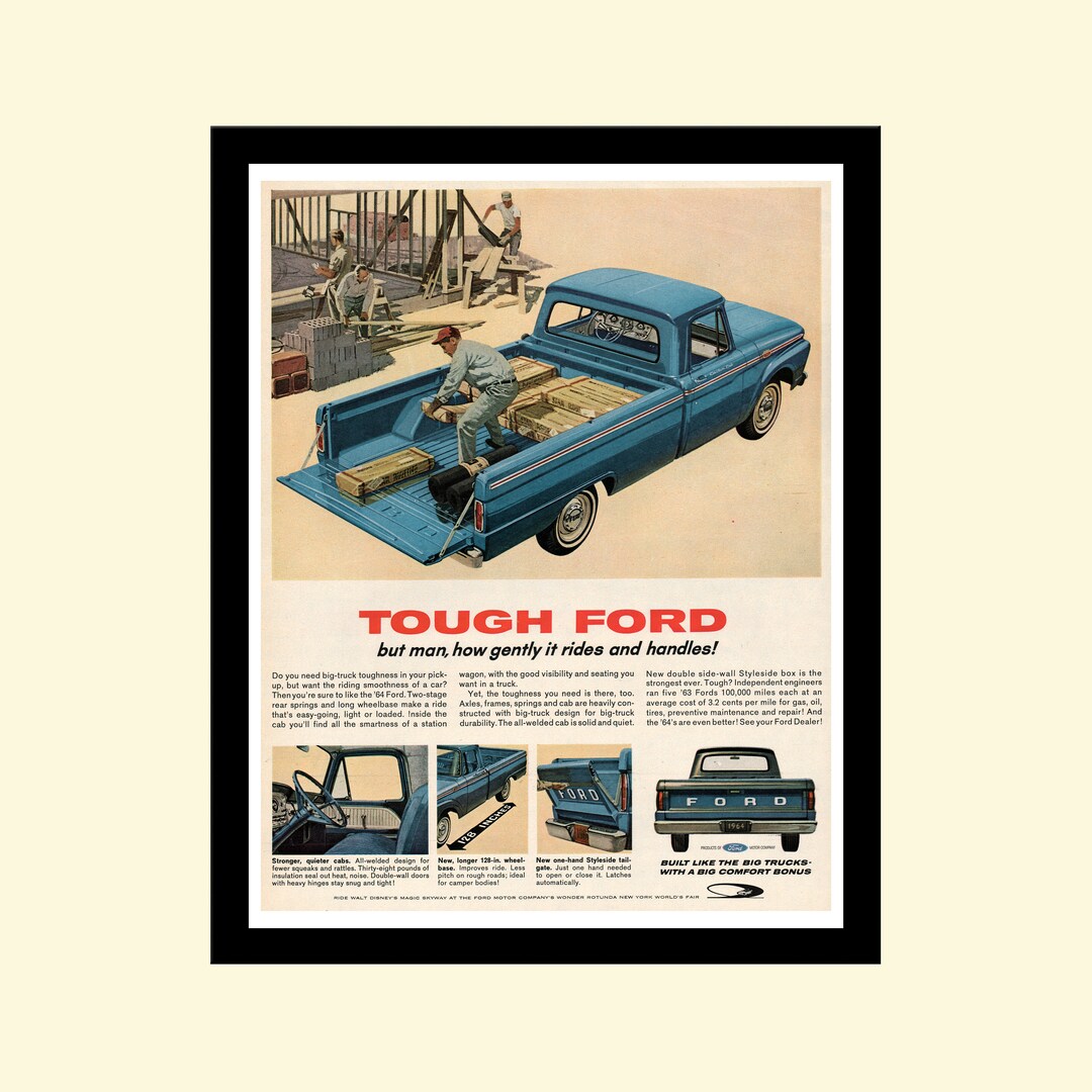 Vintage 1964 Ford Pickup Truck Ad Framed, Retro Classic Car Vehicle ...