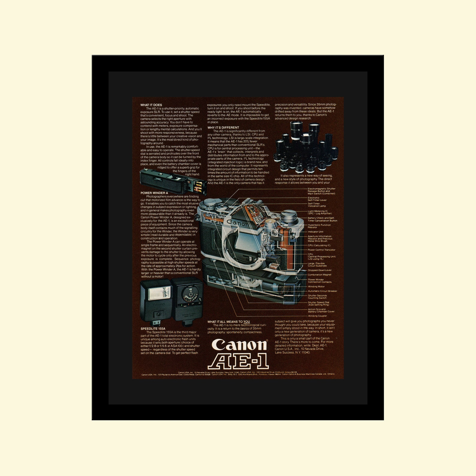 Vintage 1970s Canon AE-1 Film SLR Camera Ad Framed, Retro 35mm ...