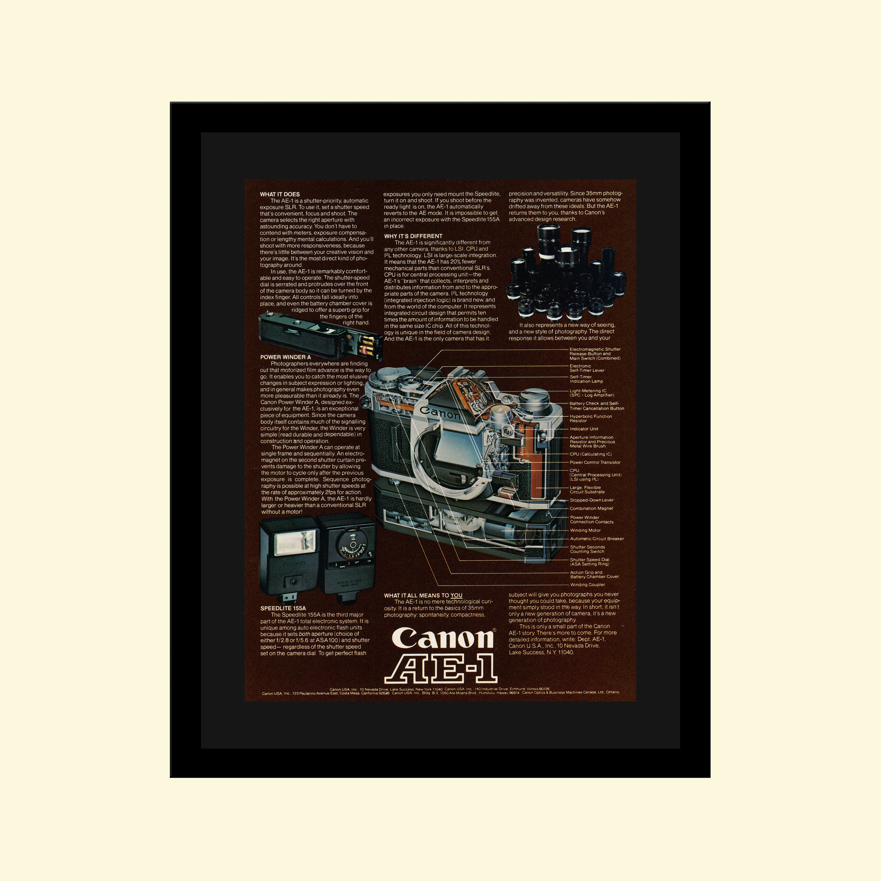 Vintage 1970s Canon AE-1 Film SLR Camera Ad Framed, Retro 35mm ...