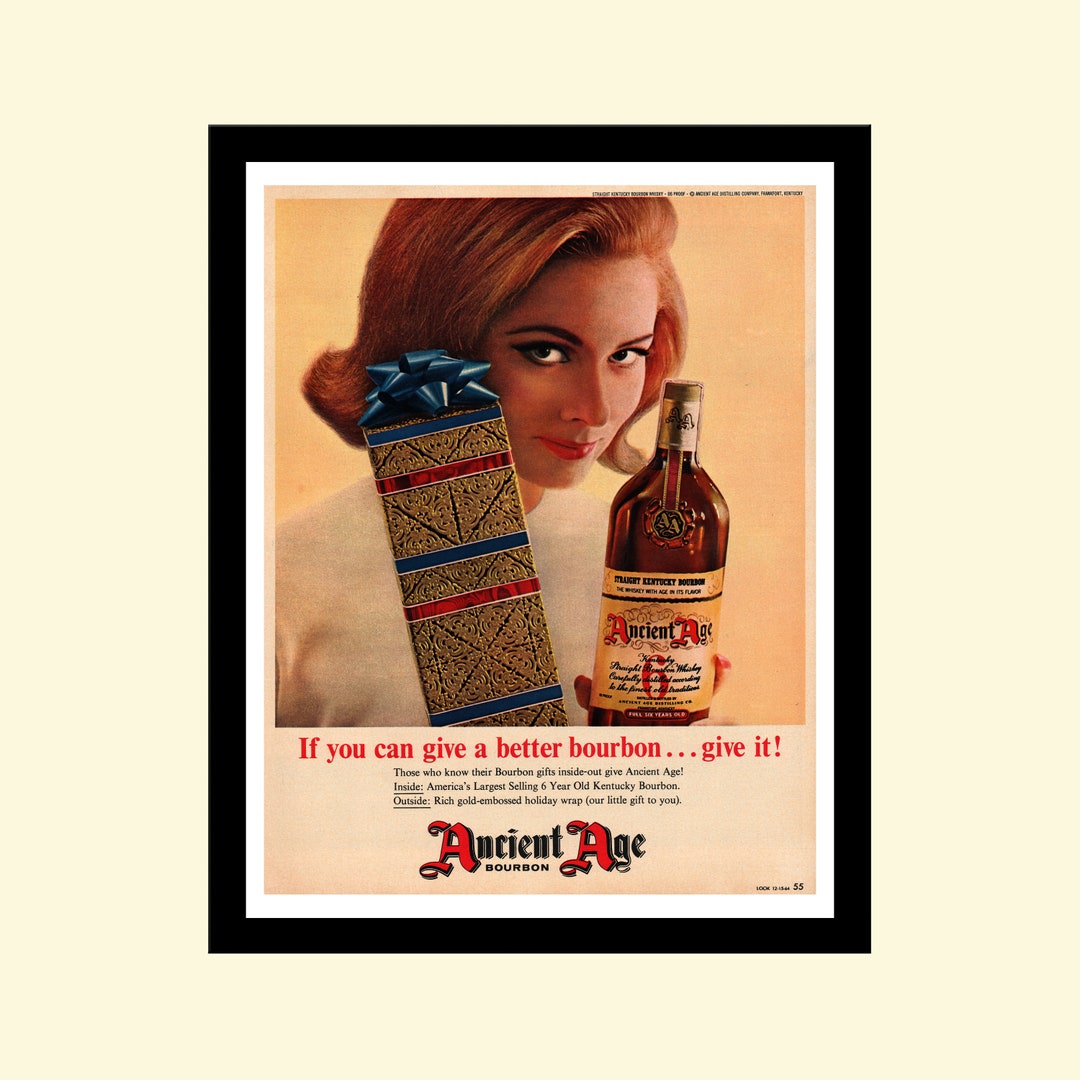 Vintage 1960s Ancient Age Bourbon Whisky Ad Framed, Retro Old Kentucky ...