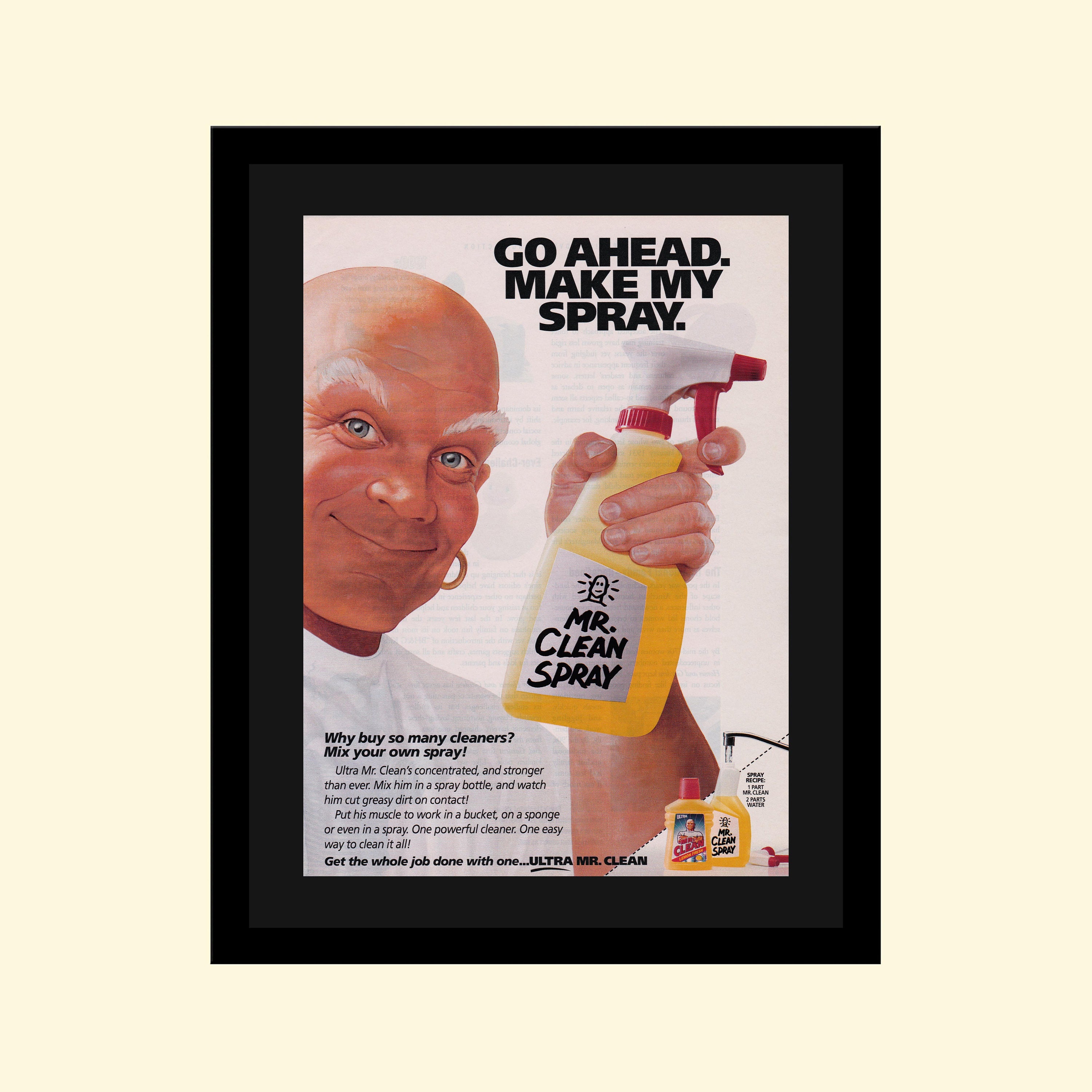 Vintage 1990s Ultra Mr. Clean Ad Framed, Retro Household Kitchen ...