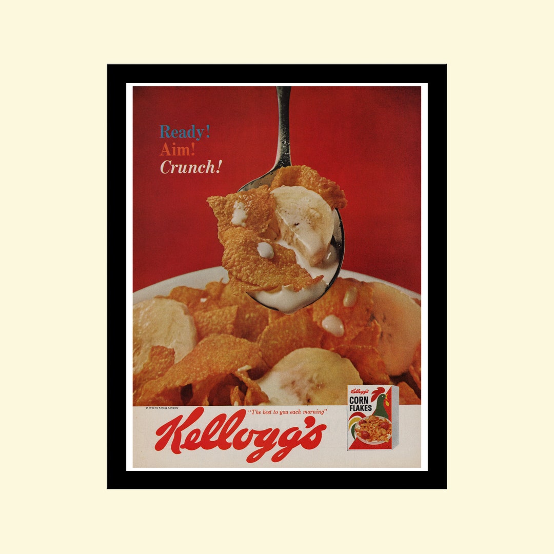 Vintage 1960s Corn Flakes Ad Framed, Retro Kellogg's Breakfast Cereal ...