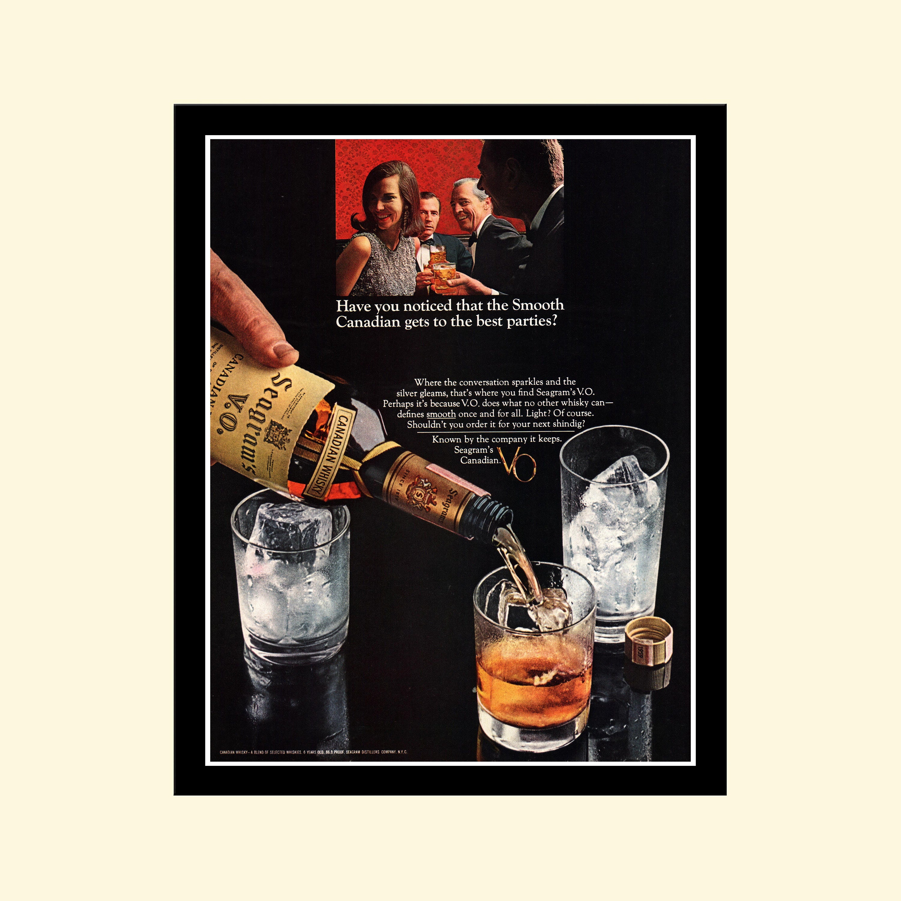 Vintage 1960s Seagram's V.O. Smooth Canadian Whisky Ad Framed, Retro ...