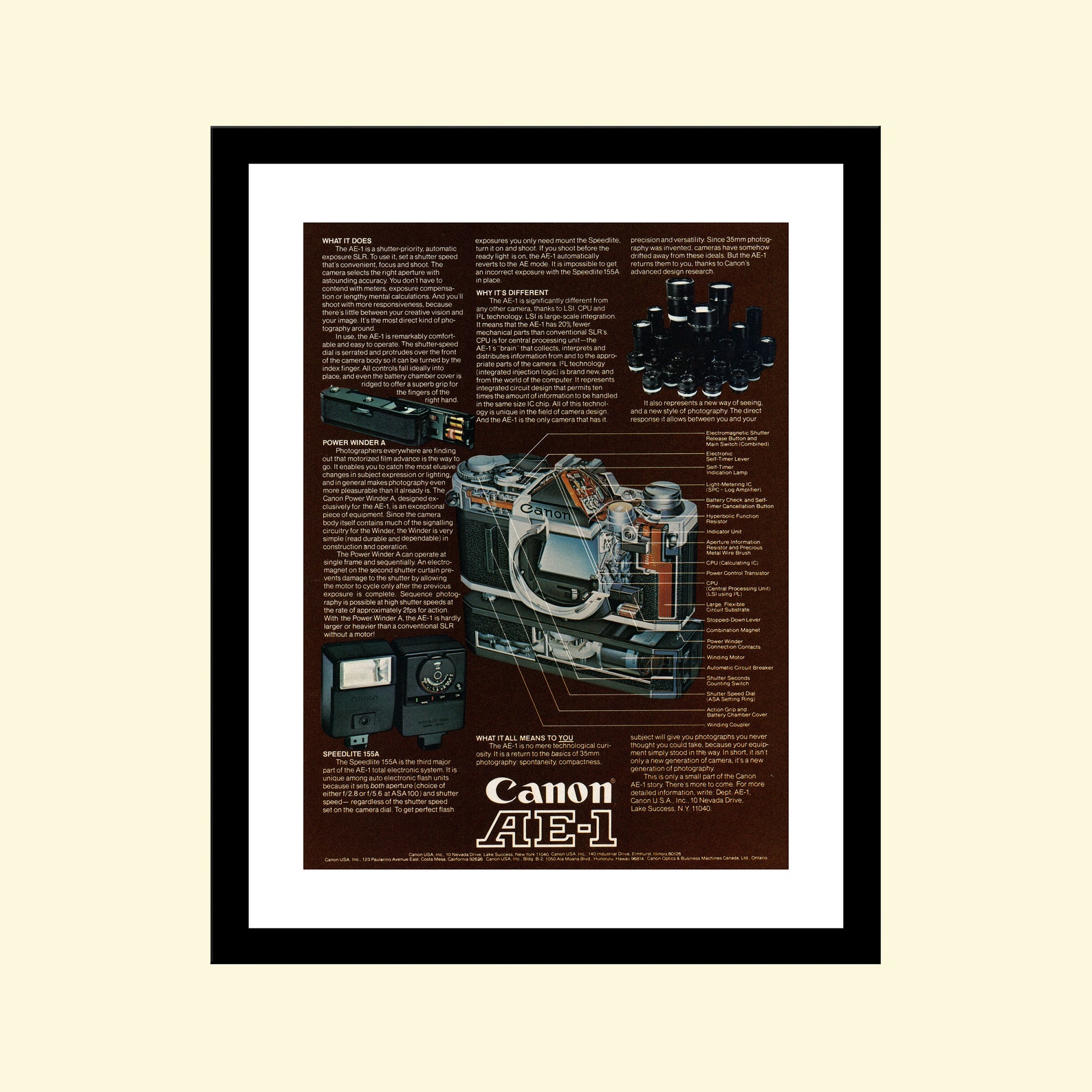Vintage 1970s Canon AE-1 Film SLR Camera Ad Framed, Retro 35mm ...