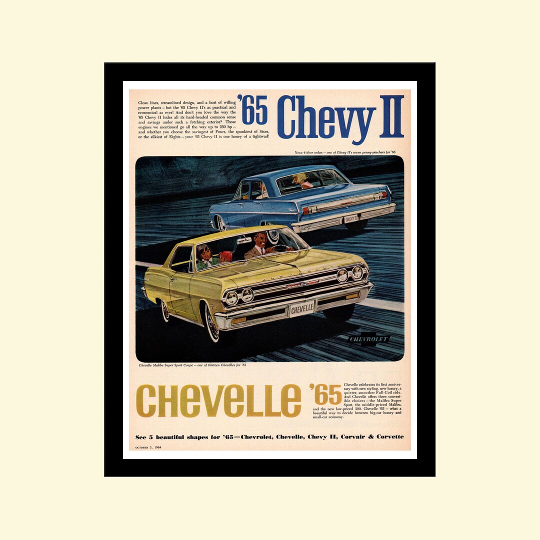 Vintage 1965 Chevelle Chevy Malibu Sport Coupe 1964 Ad Framed Retro ...