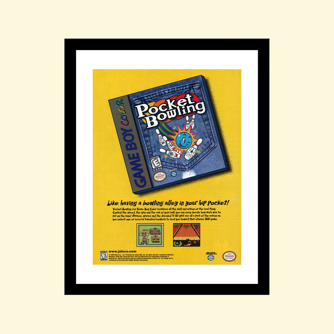 Vintage 1990s Pocket Bowling Video Game Ad Framed, Retro Advertisement ...