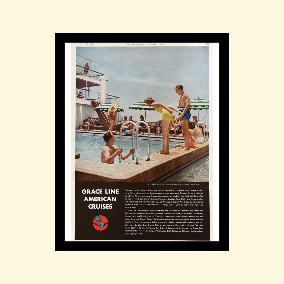Vintage 1930s Grace Cruise Line Ad Framed, Retro Cruise Ship ...