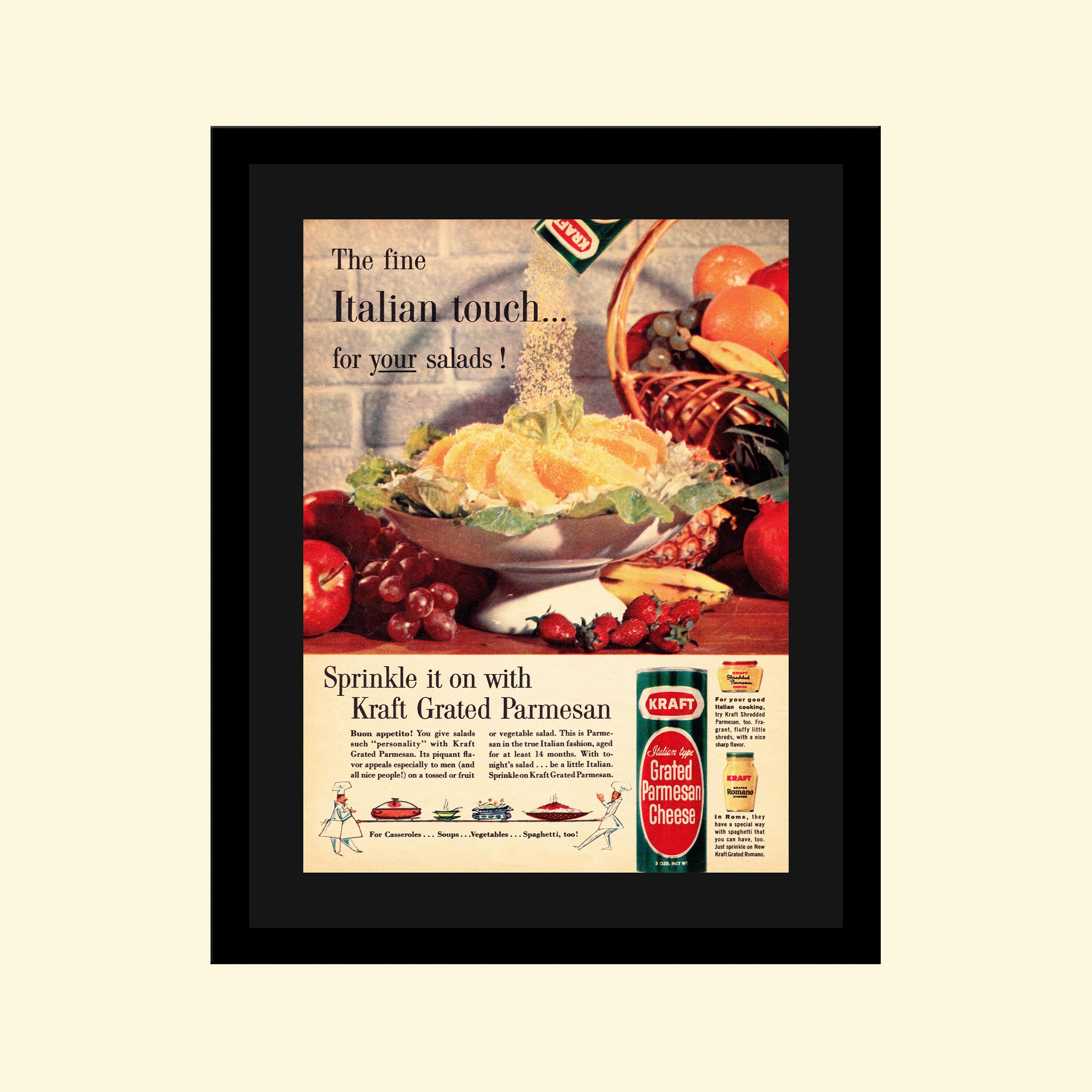 Vintage 1960s Kraft Parmesan Cheese Ad Framed, Retro Advertisement 1961 ...