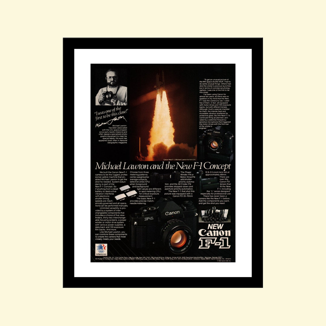 Vintage 1980s Canon New F-1 F1 Film SLR Camera System Ad Framed, Retro ...