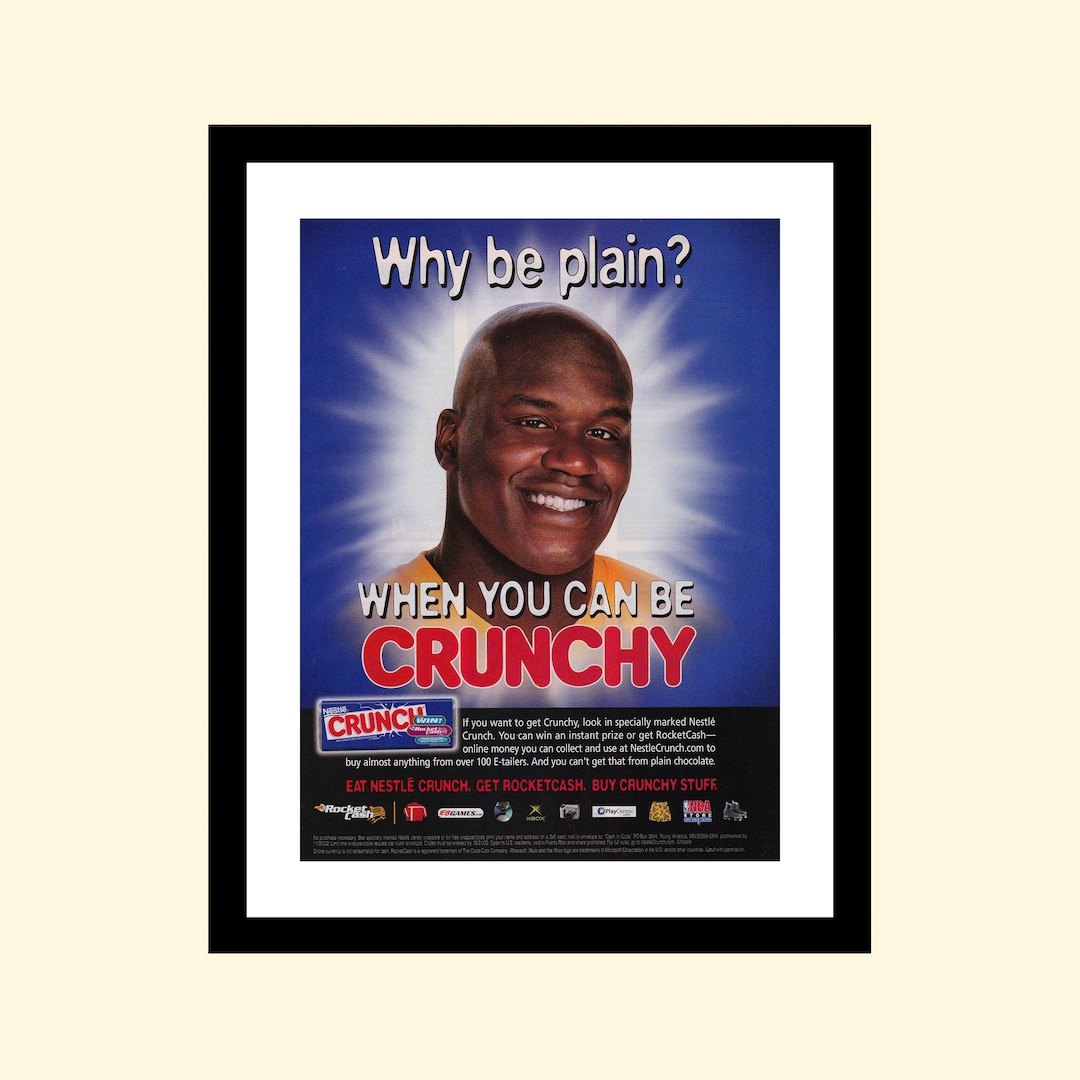 Vintage 2000s Shaq Crunch Chocolate Bar Ad Framed, Retro Advertisement ...