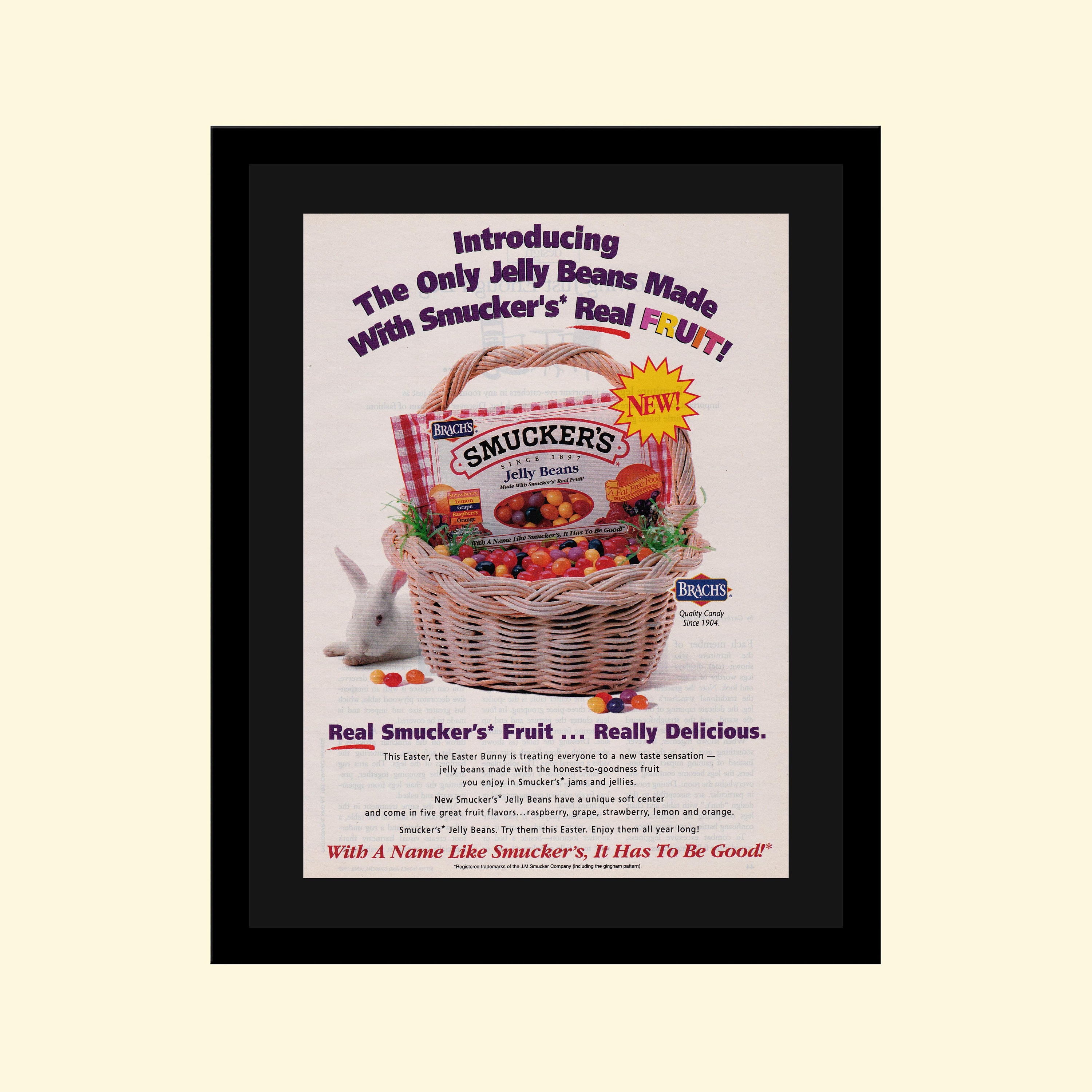 Vintage 1990s Smucker's Jelly Beans Ad Framed, Retro Easter Bunny Candy ...