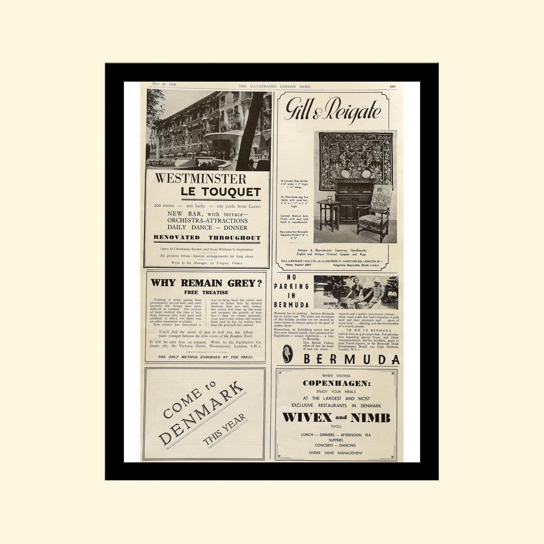 Vintage 1930s Magazine Ads Framed, Retro Travel Hair Color Furniture ...