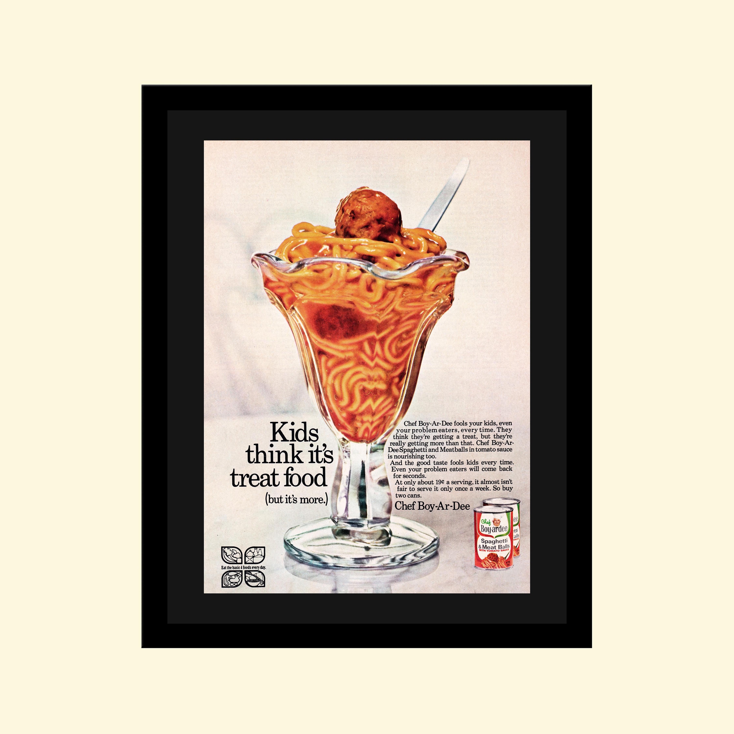 Vintage 1960s Chef Boy-ar-dee Ad Framed, Retro Spaghetti Meatballs ...