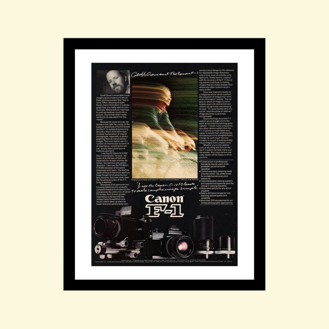 Vintage 1970s Canon F-1 F1 Film SLR Camera Ad Framed, Retro 35mm ...