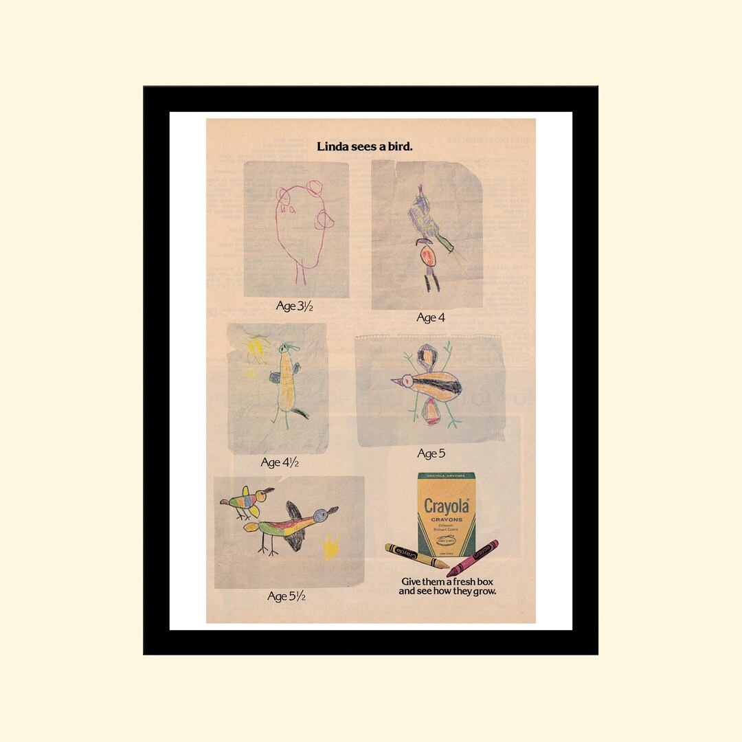 Vintage 1970s Crayola Crayons Ad Framed, Retro Toy Drawing ...