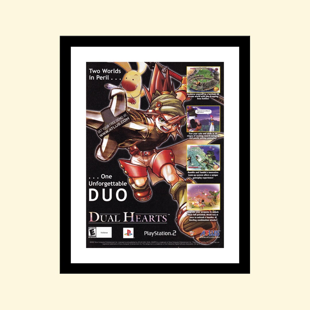 Vintage 2000s Dual Hearts Video Game Ad Framed, Retro Advertisement ...