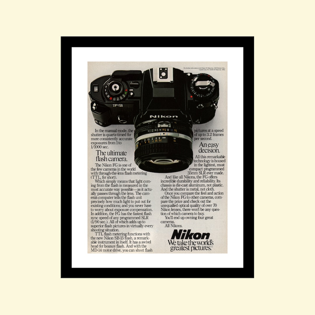 Vintage 1980s Nikon FG Film SLR Camera System Ad Framed, Retro 35mm ...