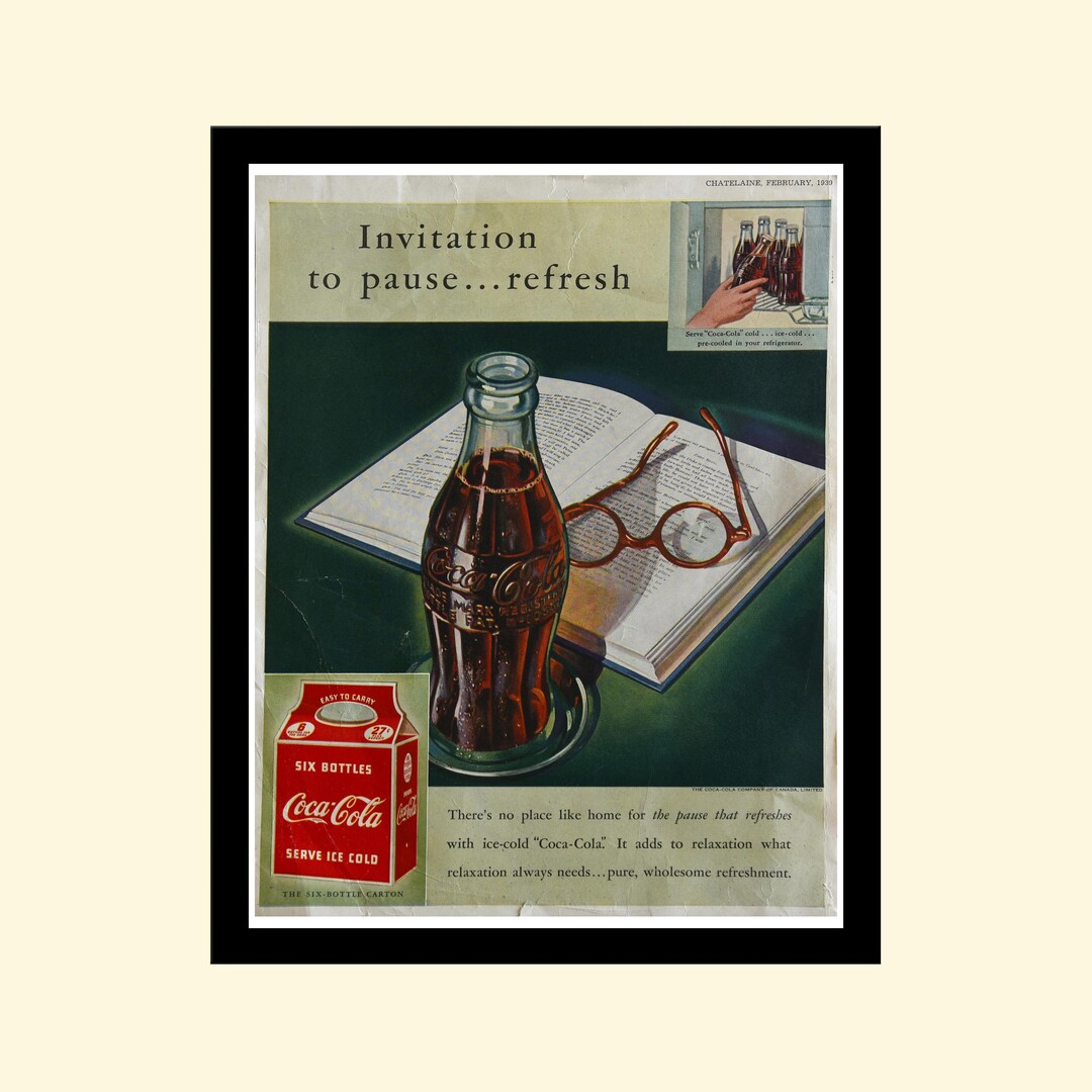 Vintage 1930s Coca Cola Soft Drink Ad Framed, Retro Coke Advertisement ...