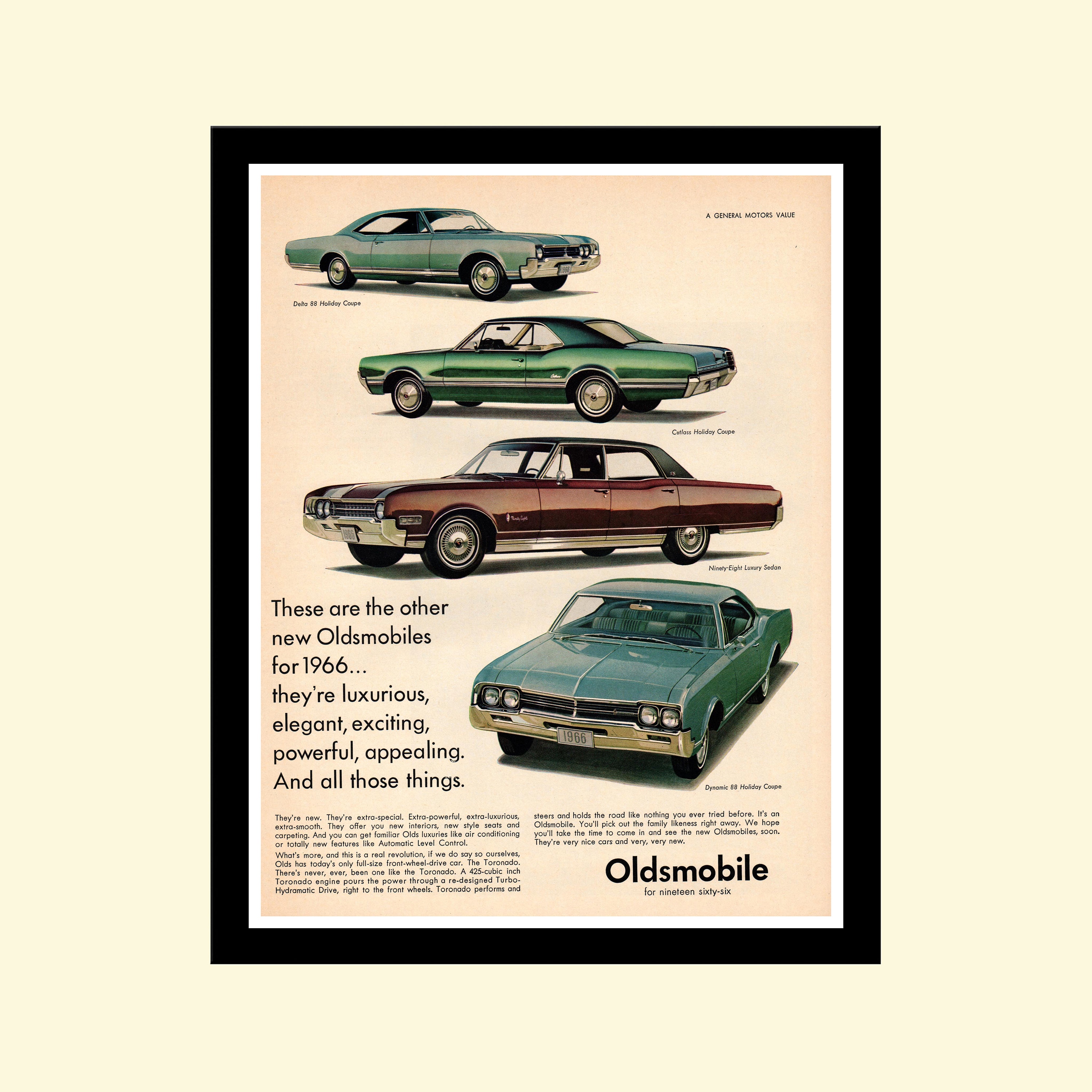 Vintage 1966 Olds 1965 Ad Framed, Retro Classic Car Oldsmobile Delta ...