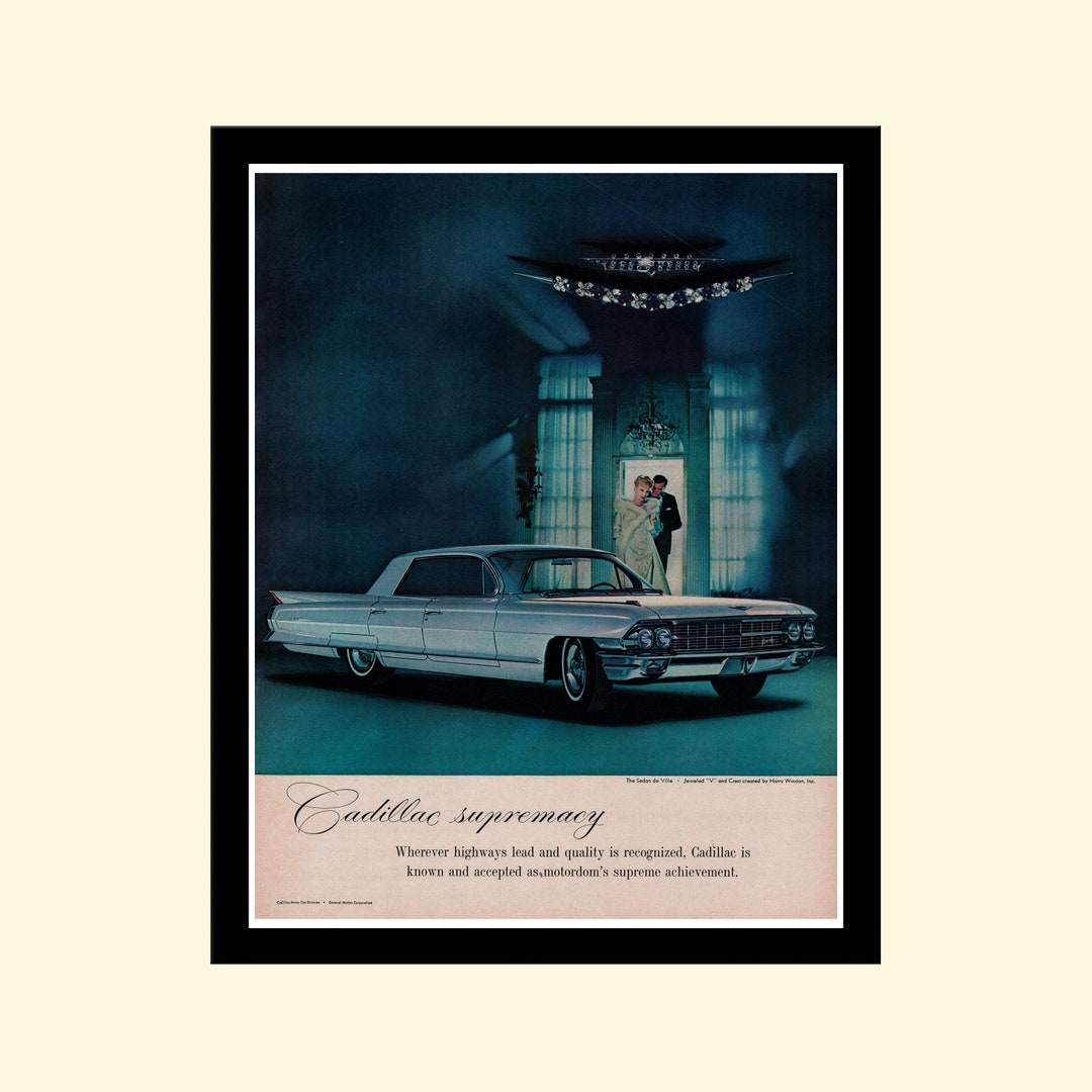 Vintage 1961 Cadillac Sedan De Ville Ad Framed, Retro Classic Car ...