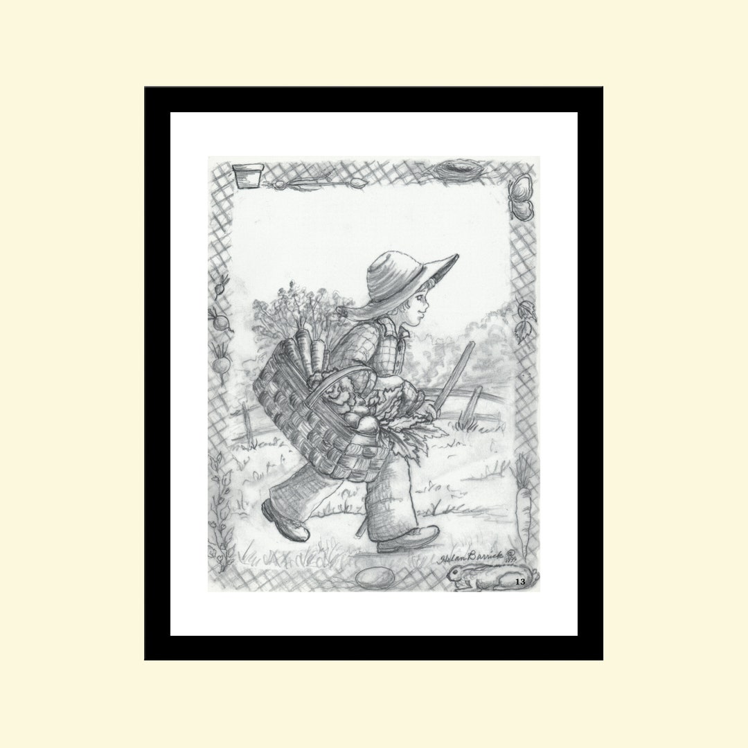 Vintage 1990s Helan Barrick Fairytale Boy With Basket Drawing Framed ...