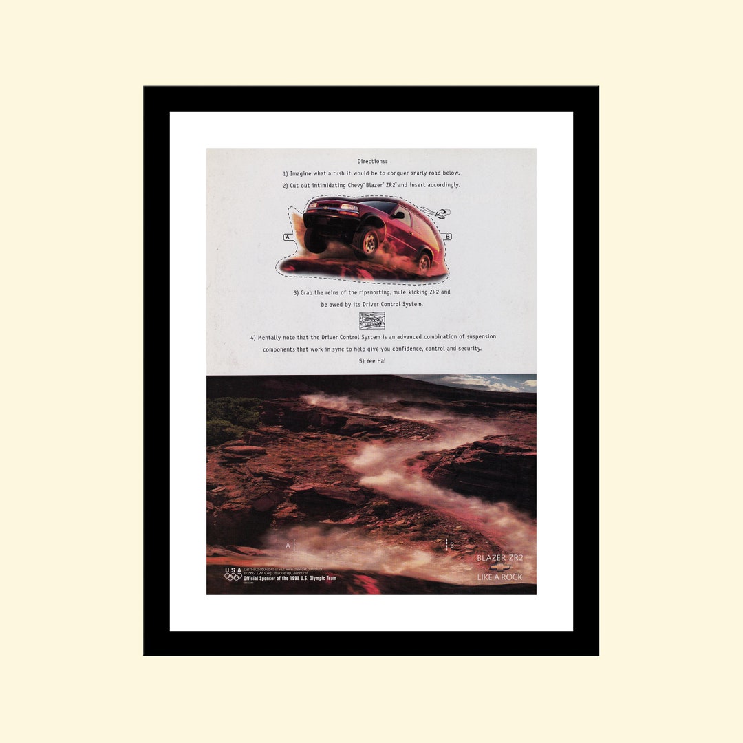 Vintage 1998 Chevy Blazer ZR2 Ad Framed, Retro SUV Car Vehicle ...