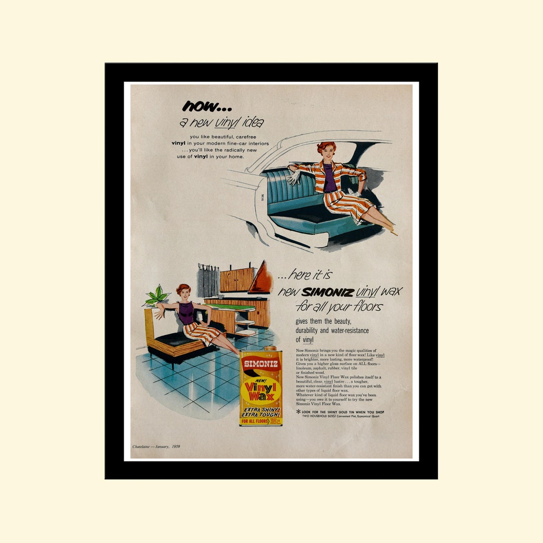 Vintage 1950s Simoniz Vinyl Floor Wax Ad Framed, Retro Advertisement ...