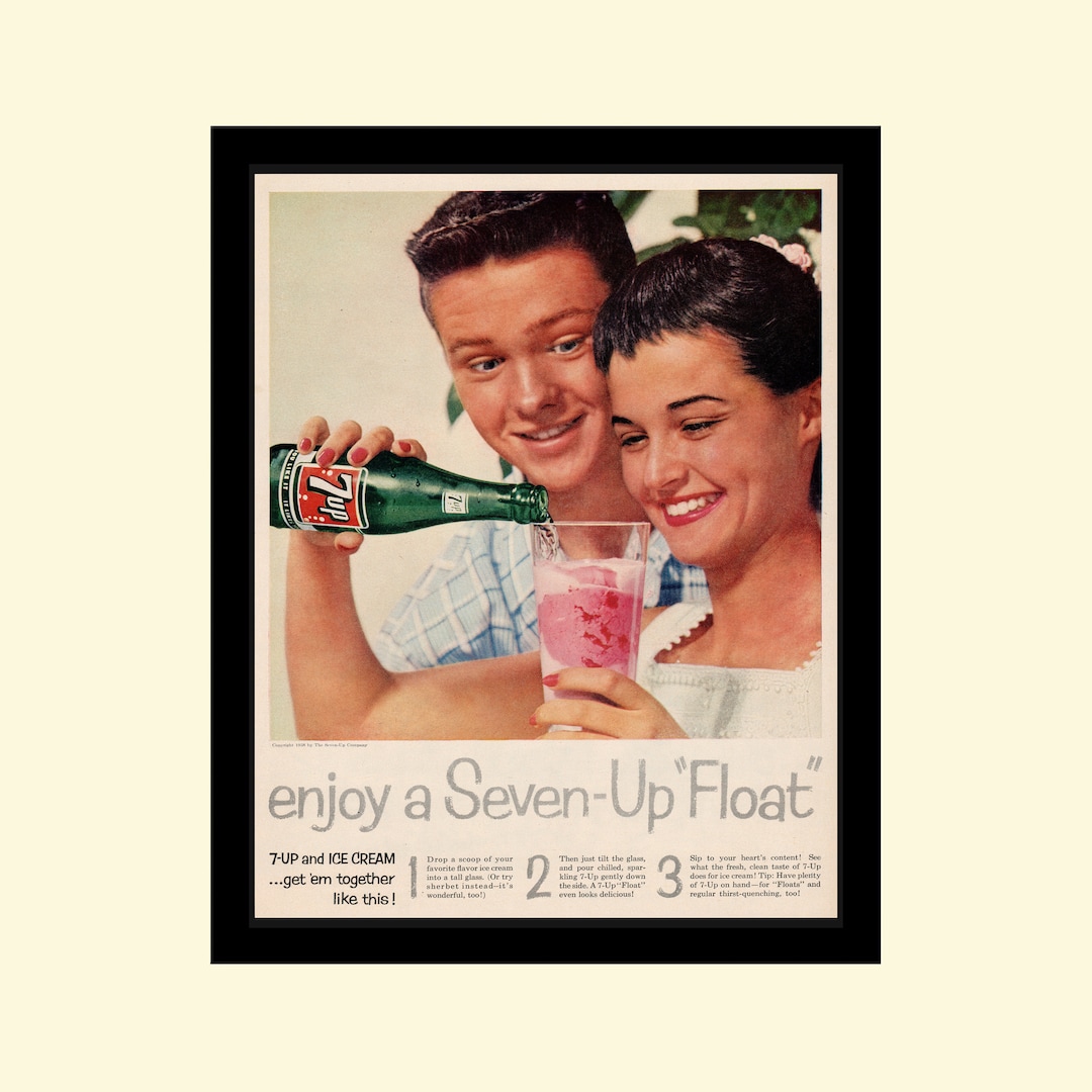 Vintage 1950s 7-up Ad Framed, Retro Soft Drink Seven up Beverage ...