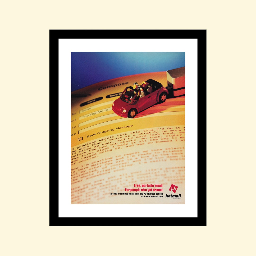 Vintage 1990s Hotmail Ad Framed, Retro Microsoft Email Provider Early ...