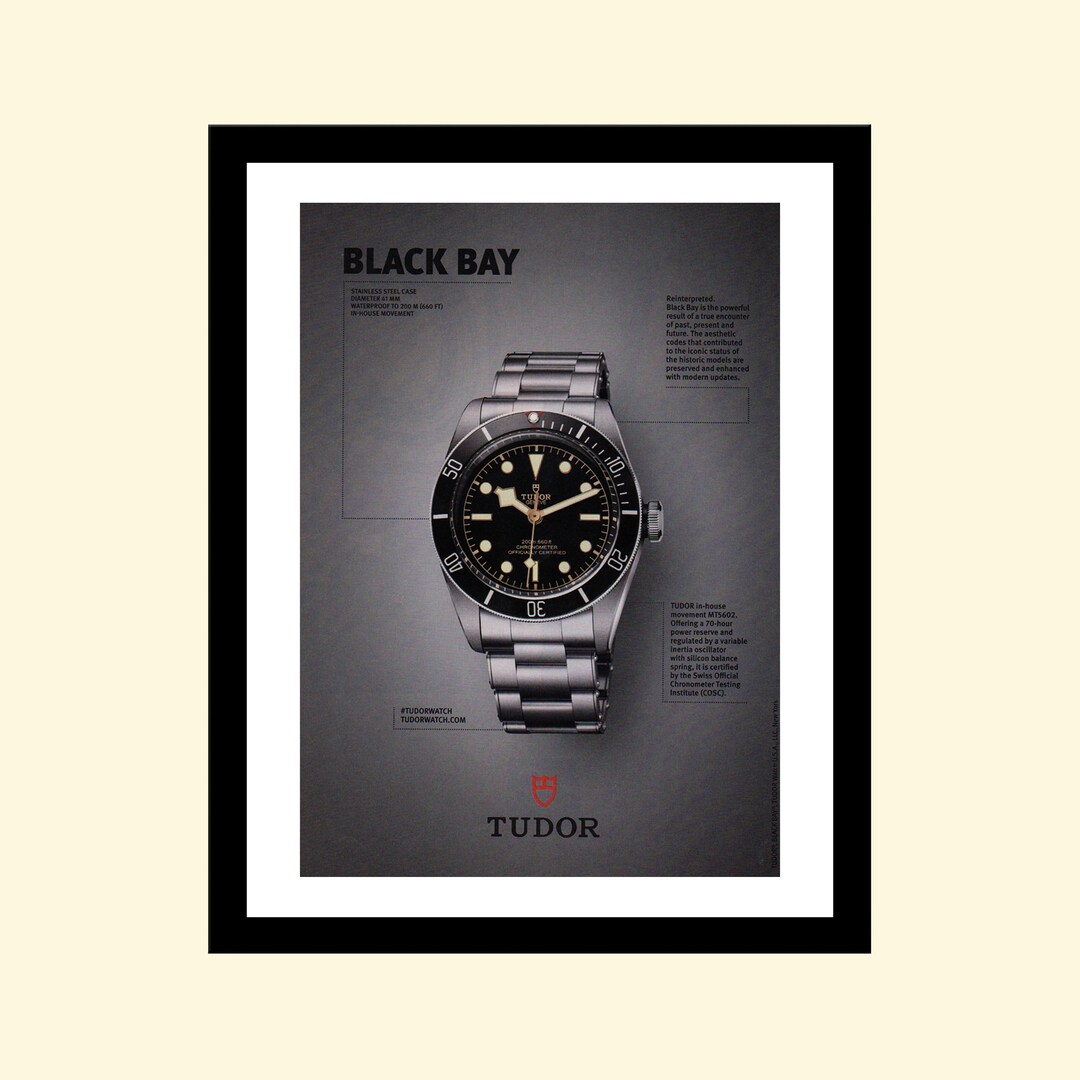 Vintage 2010s Tudor Black Bay Watch Ad Framed, Retro Timepiece ...