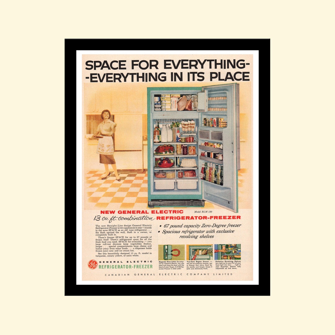 Vintage 1950s GE Fridge Ad Framed, Retro G.E. General Electric Home ...