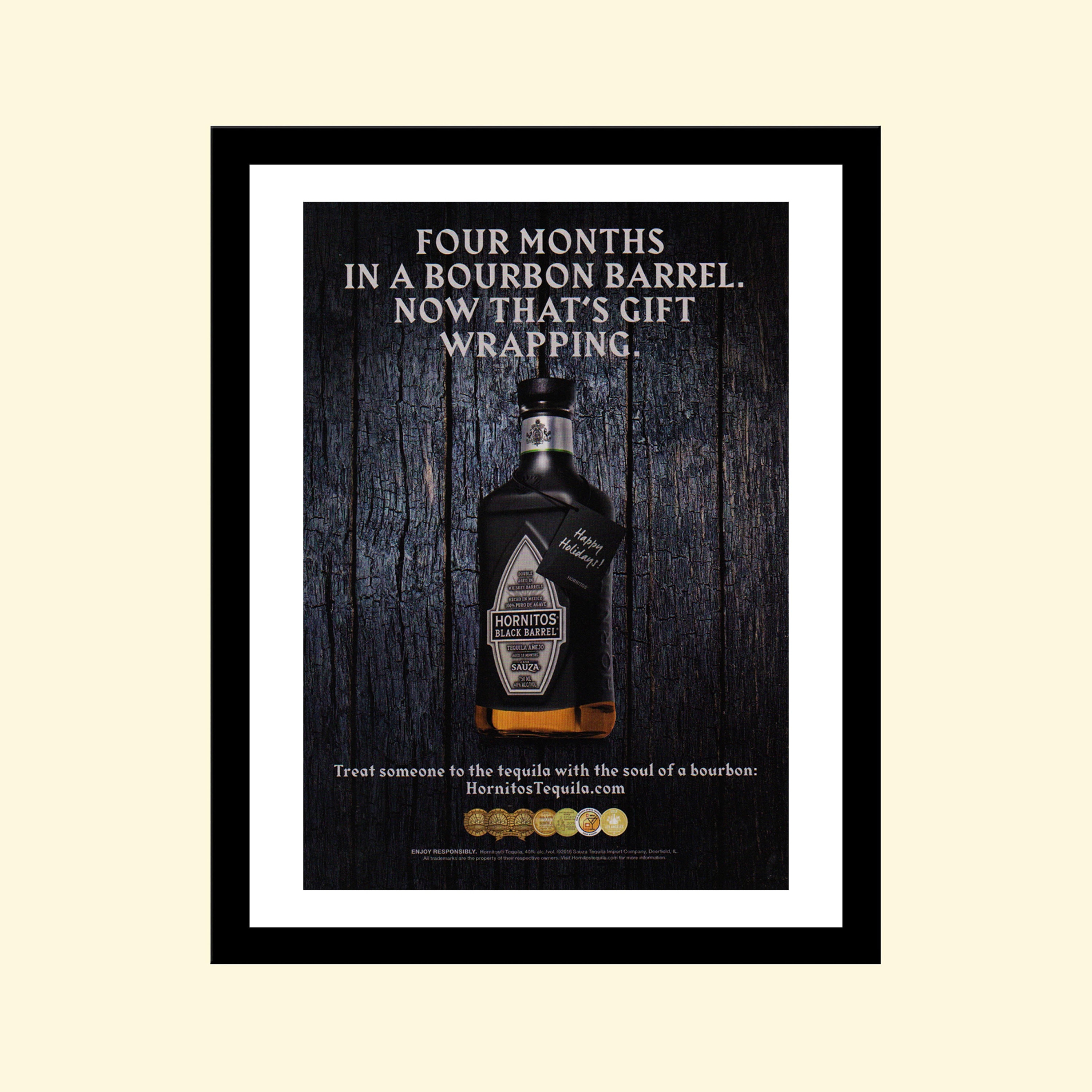 Vintage 2010s Hornitos Black Barrel Tequila Ad Framed, Retro Alcohol ...