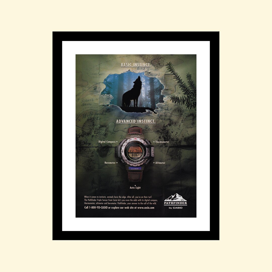 Vintage 1990s Casio Pathfinder Ad Framed, Retro Digital Sports Watch ...