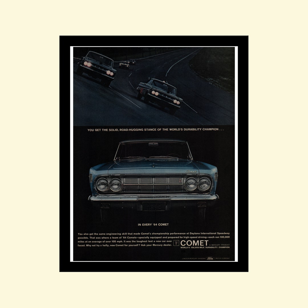 Vintage 1964 Mercury Comet Ad Framed, Retro Classic Car Ford Lincoln ...