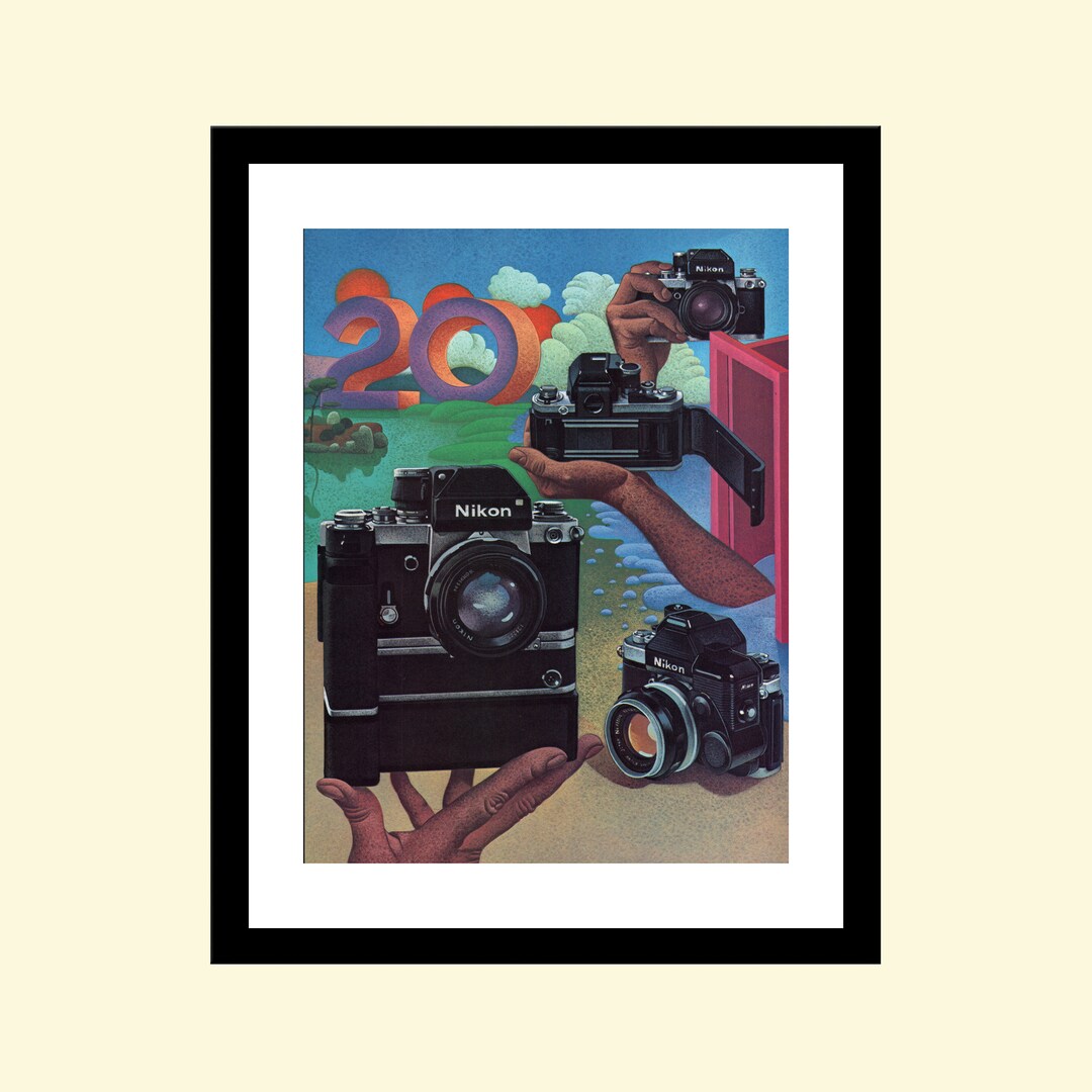 Vintage 1970s Nikon 20th Anniversary Film SLR Camera Ad Framed, Retro ...
