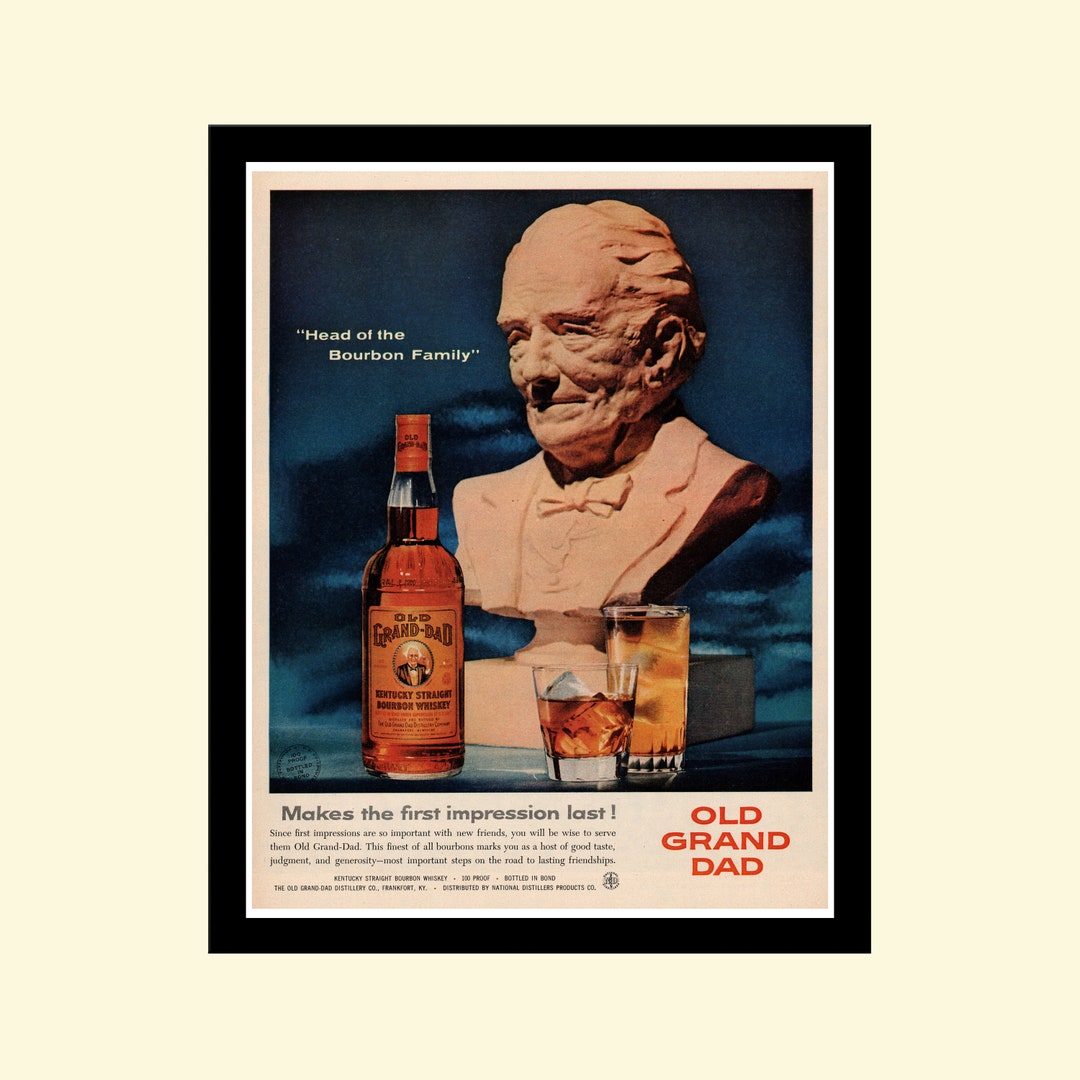 Vintage 1950s Old Grand-dad Bourbon Whisky Ad Framed, Retro Whiskey ...