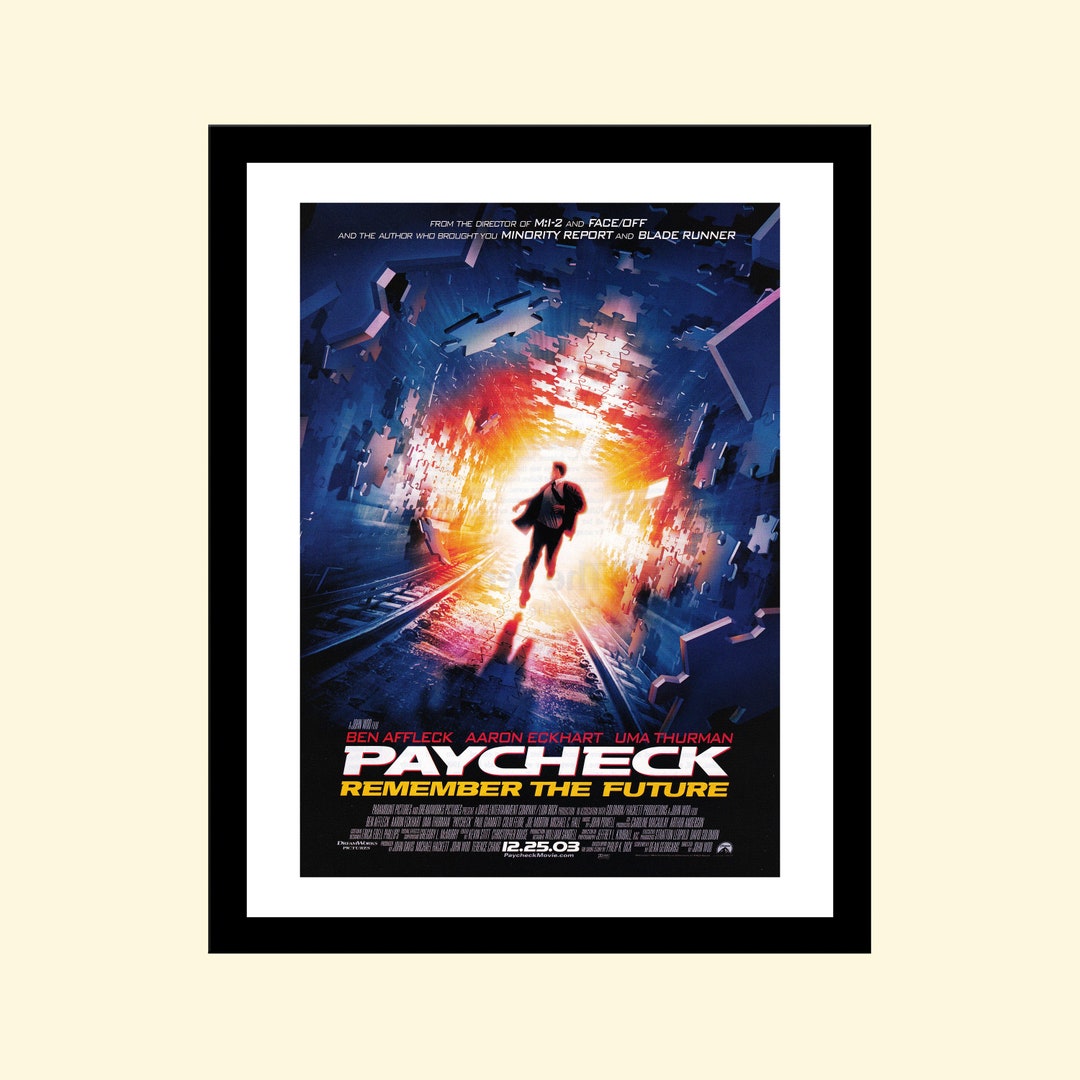 Vintage 2000s Paycheck Movie Ad Framed, Ben Affleck, Aaron Eckhart, Uma ...