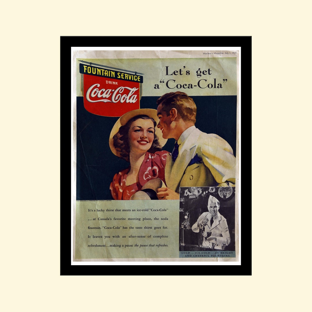 Vintage 1930s Coca Cola Soft Drink Ad Framed, Retro Coke Advertisement ...