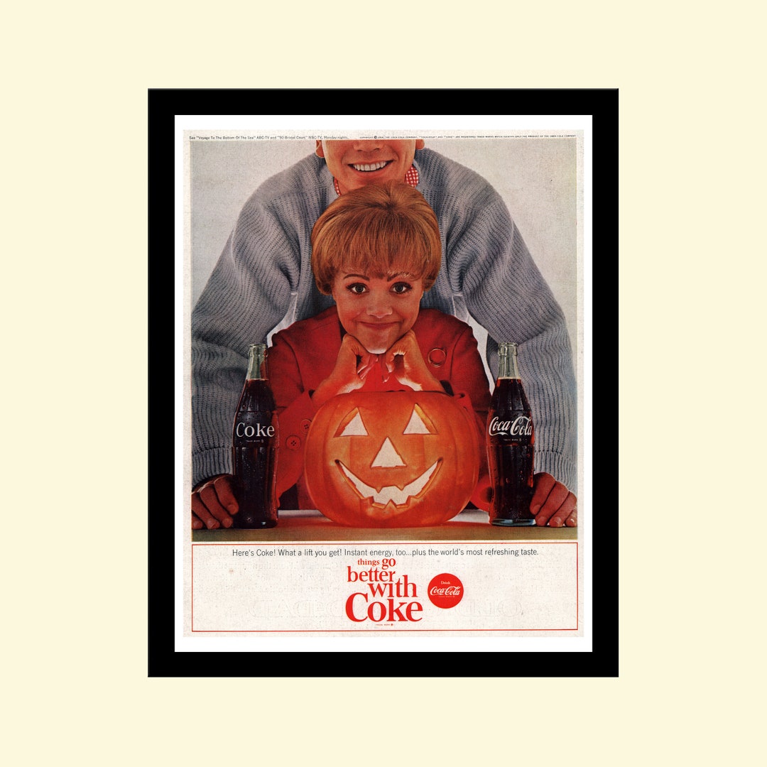 Vintage 1960s Coke Soft Drink Ad Framed, Retro Coca Cola Halloween ...