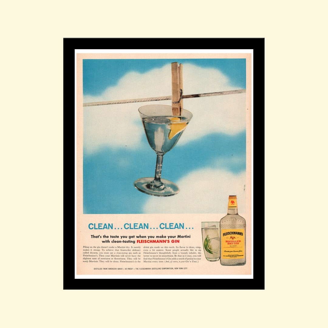 Vintage 1950s Fleischmann's Distilled Dry Gin Ad Framed, Retro Alcohol ...