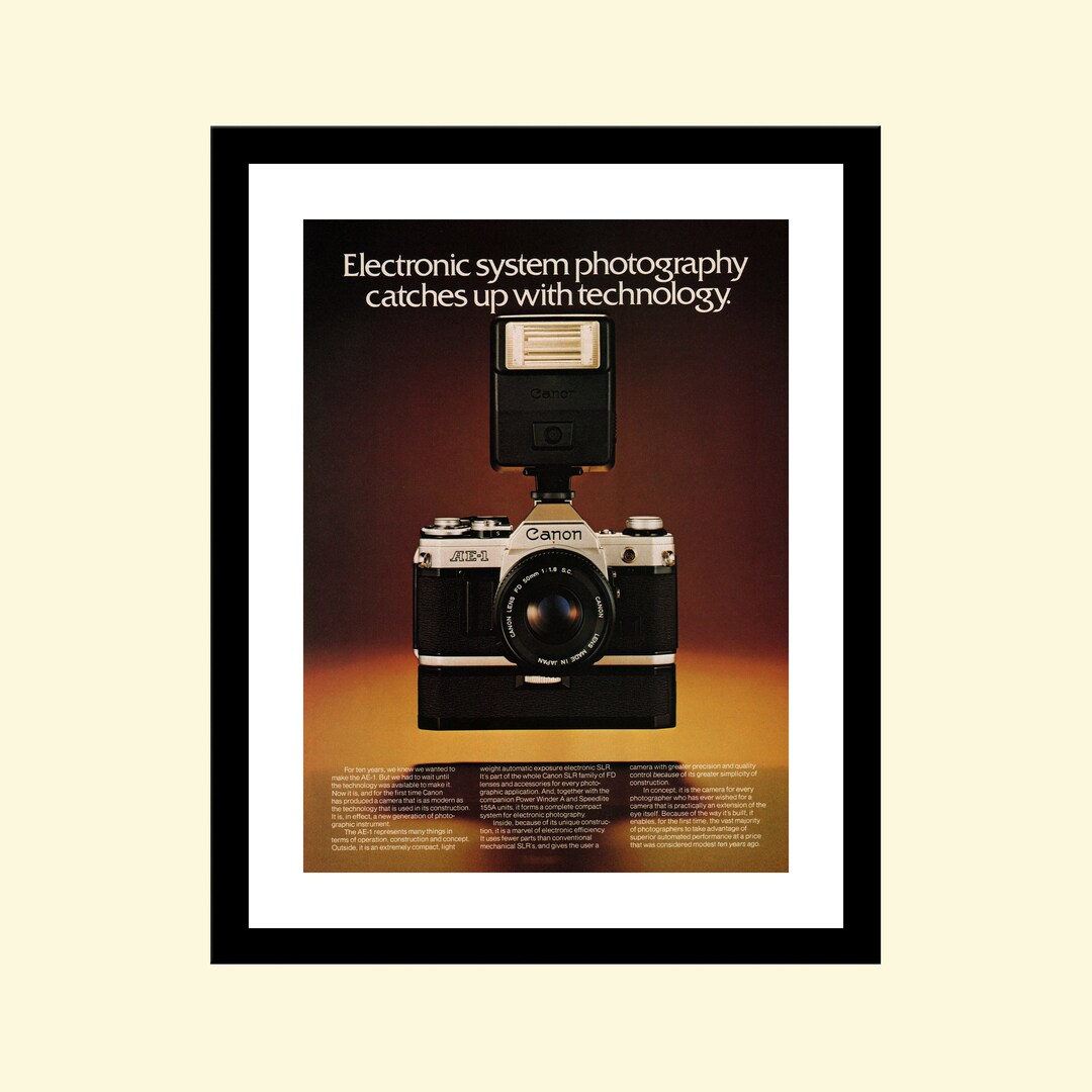 Vintage 1970s Canon AE-1 Film SLR Camera Ad Framed, Retro Photography ...