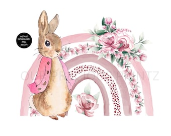 Flopsy Bunny Gold Wreath PNG, Pink Flopsy Rabbit Clip Art, Wreath ...