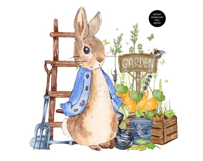 Peter Rabbit Blue Carrots Garden PNG, Blue Jacket Peter Rabbit Flowers ...