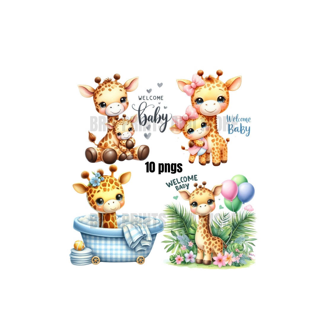 Baby Giraffes 10 Pngs, Welcome Baby, Giraffe Clip Art, Baby Shower ...