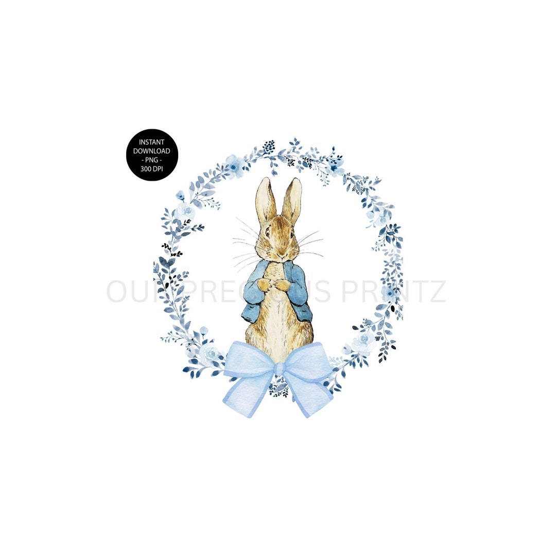 Peter Rabbit Blue Wreath PNG, Blue Jacket Peter Rabbit Floral Wreath ...